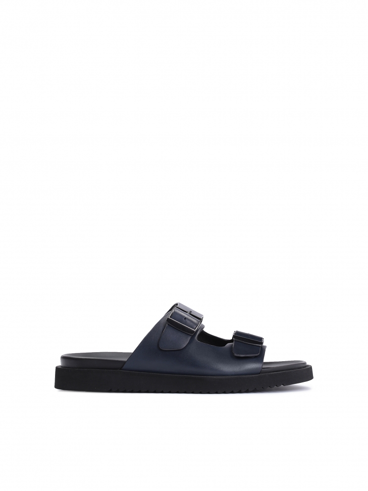 Navy blue leather mules with buckles HAGER