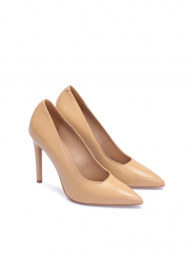 Leather light brown pumps on a tall heel VIKA